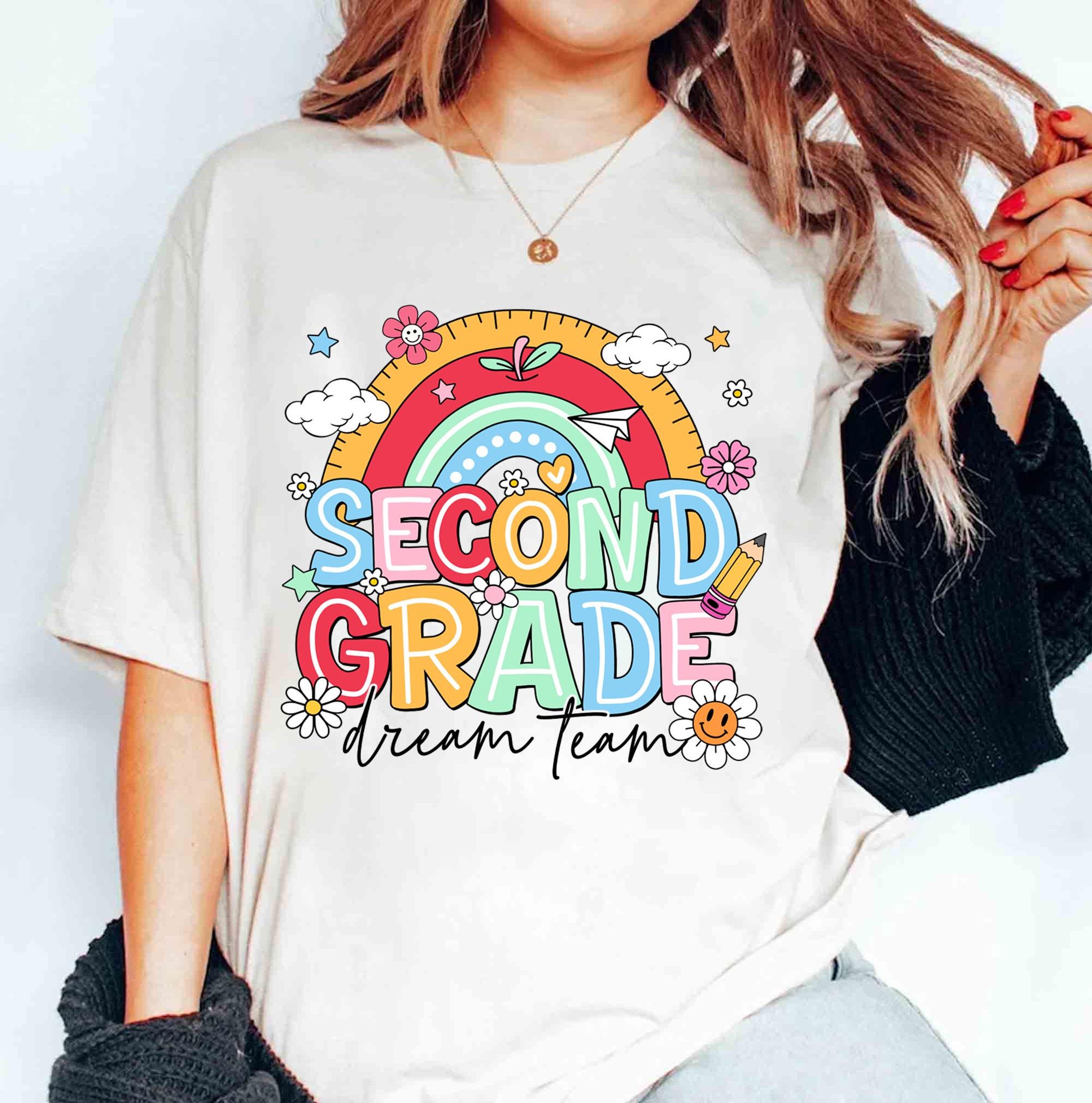 Rainbow Second Grade Dream Team Shirt, Second Grade Teacher Shirt, Back ...