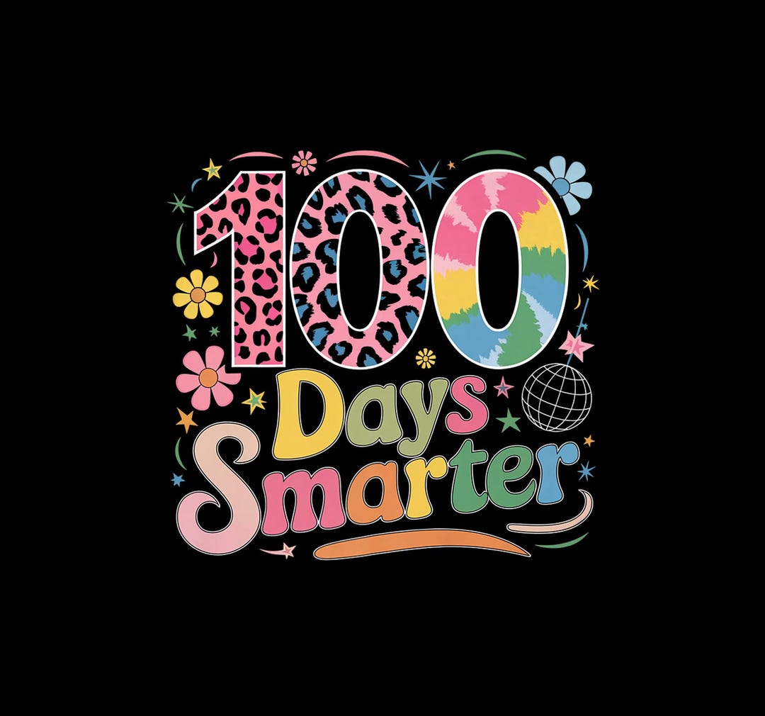 100 Days Smarter PNG Retro Tie-dye Leopard Print Design Digital ...