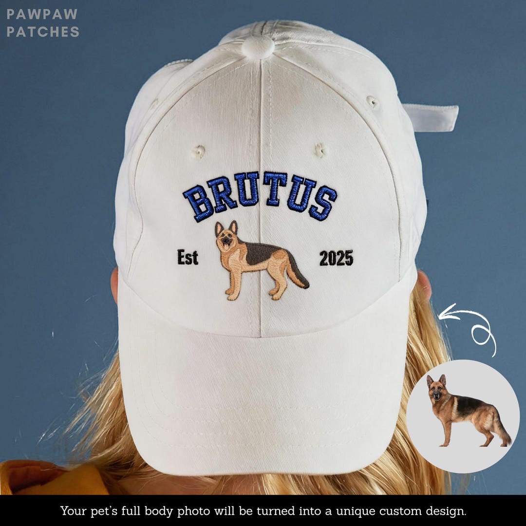Custom Embroidered Dog Hat: Personalized Pet Portrait Cotton Cap ...