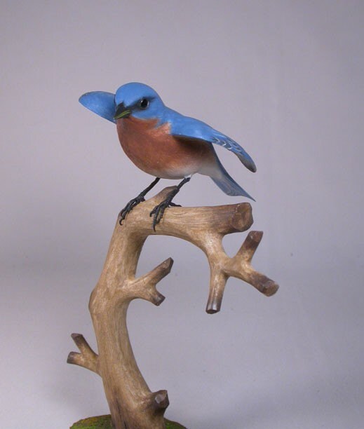 Open-winged Eastern Bluebird Wooden Carved Bird Carving - Etsy
