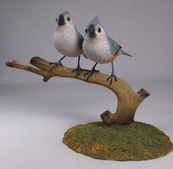 Tufted Titmouse Pair 1 Hand Carved and Hand Painted Wooden | Etsy