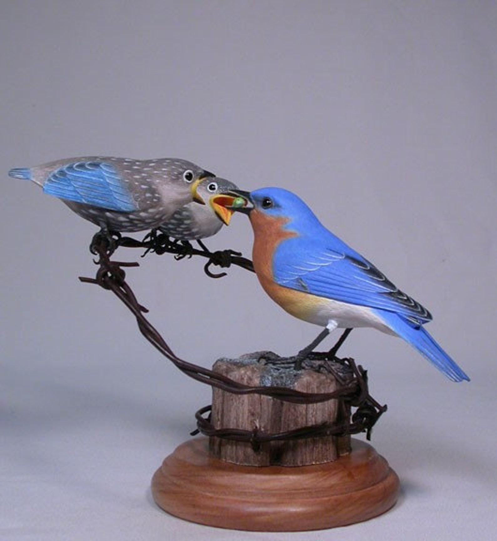 Eastern Bluebird Male With 2 Babies Hand Carved Wooden Bird - Etsy