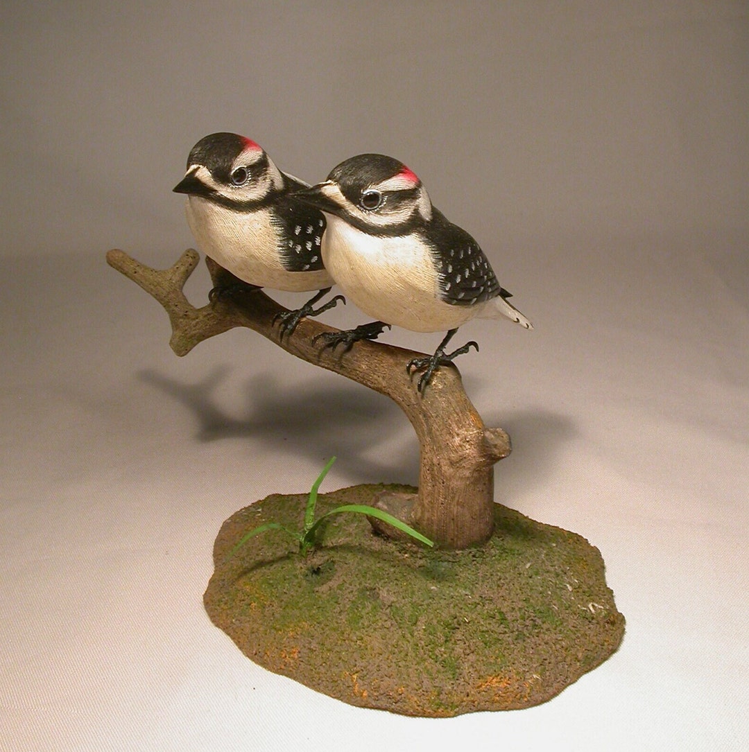 Pair of Downy Woodpecker Wooden Carved Birds - Etsy