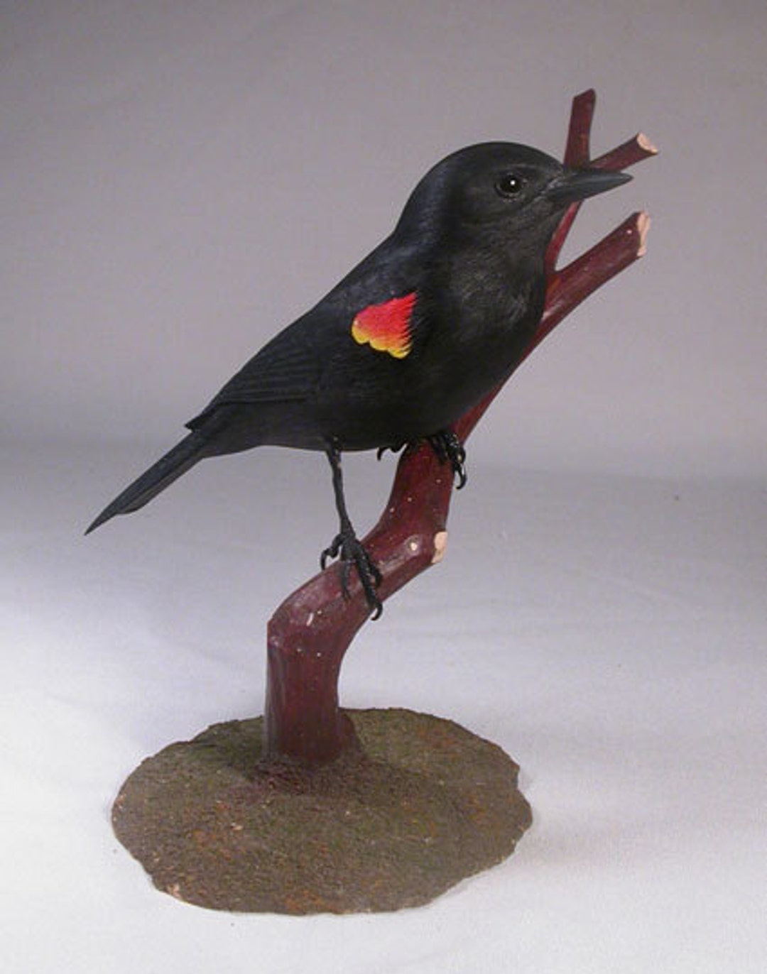 Red-winged Blackbird Wooden Carved Bird on Wooden Carved Branch - Etsy