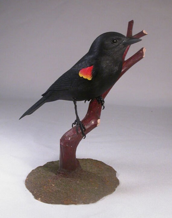 Red-winged Blackbird Wooden Carved Bird on Wooden Carved | Etsy