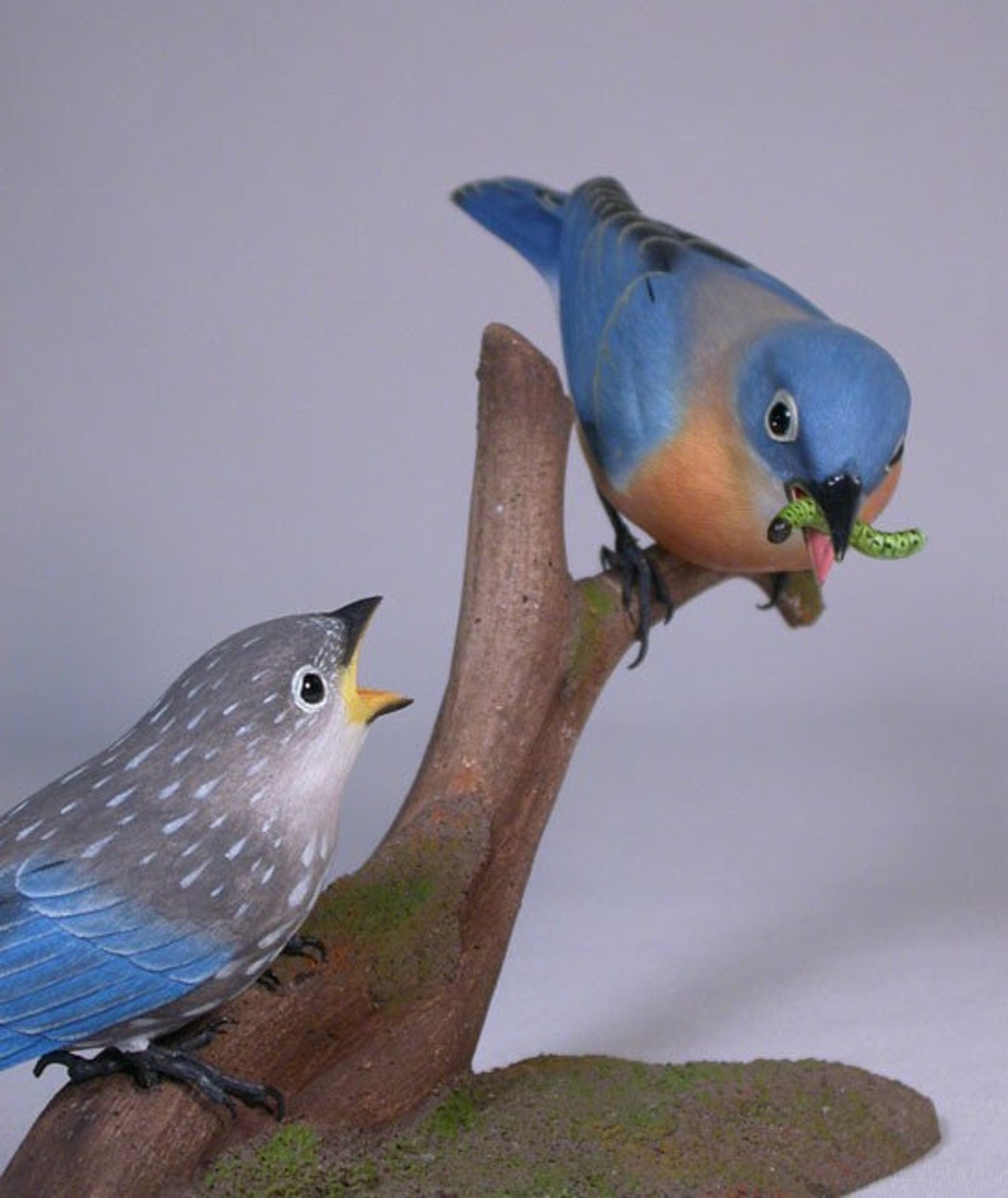 Eastern Bluebird (F) With a Baby Wooden Carved Bird - Etsy