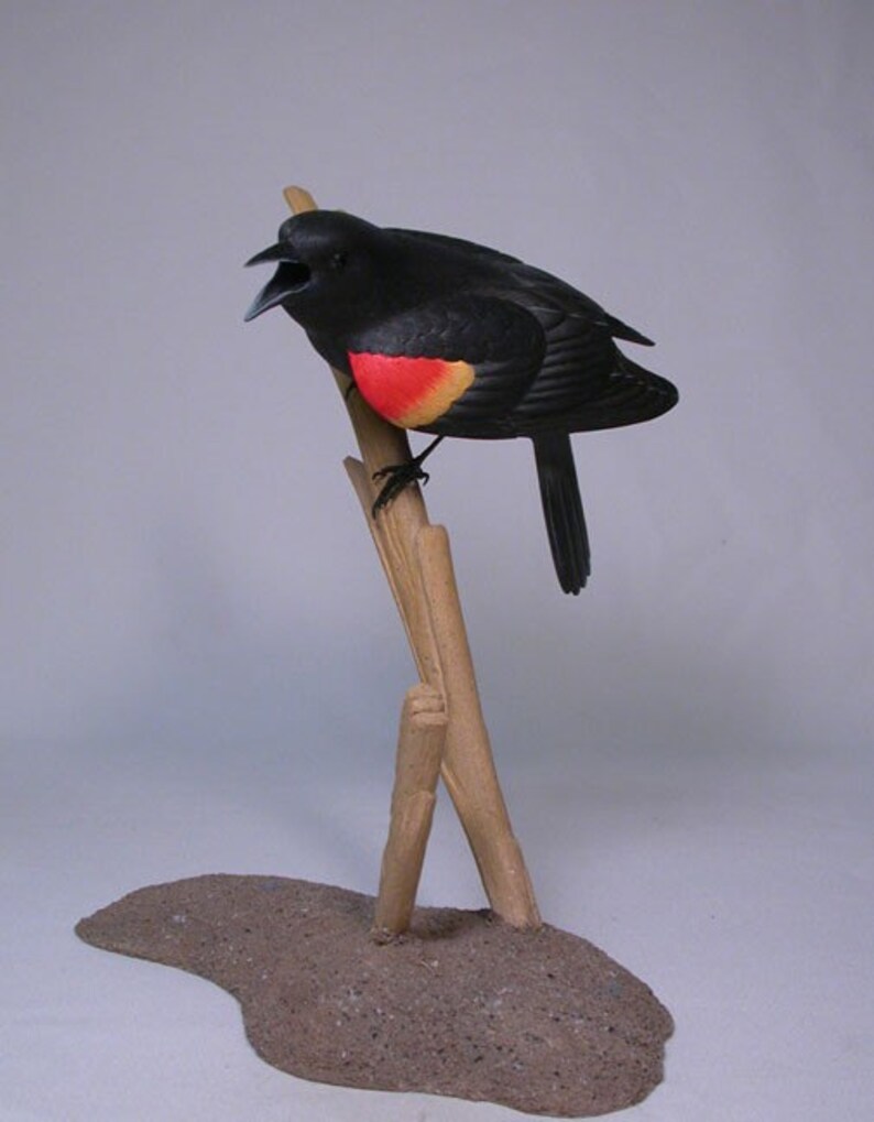 Red-winged Blackbird Hand Carved Wooden Bird - Etsy