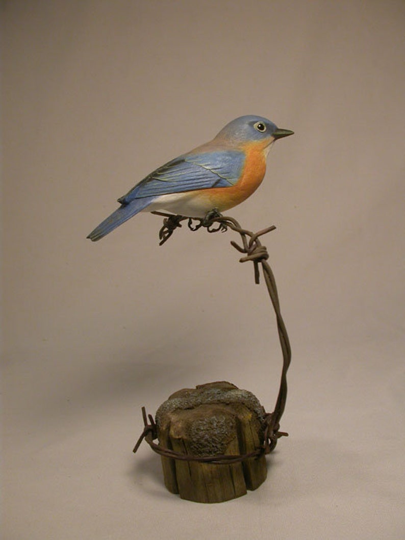Eastern Bluebird Female on Barbed Wire Wooden Carved Bird - Etsy