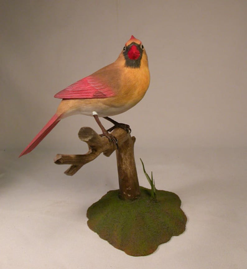 Female Northern Cardinal Hand Carved Wooden Bird on wooden | Etsy