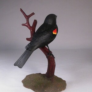 Red-winged Blackbird Wooden Carved Bird on Wooden Carved Branch - Etsy