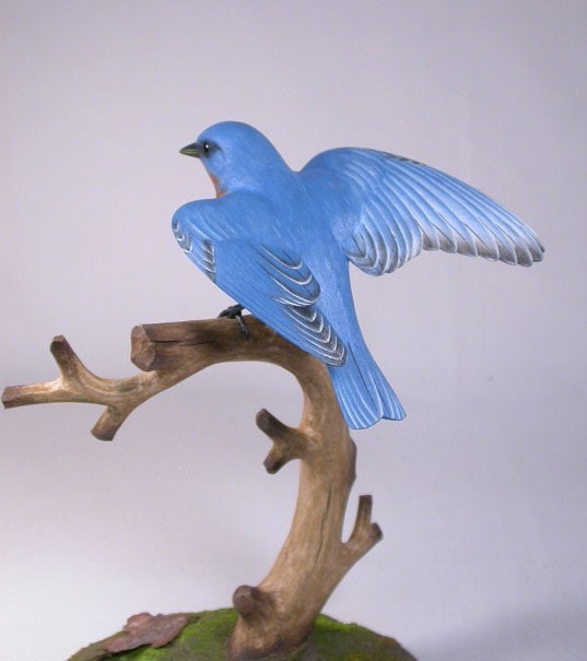Open-winged Eastern Bluebird Wooden Carved Bird Carving - Etsy