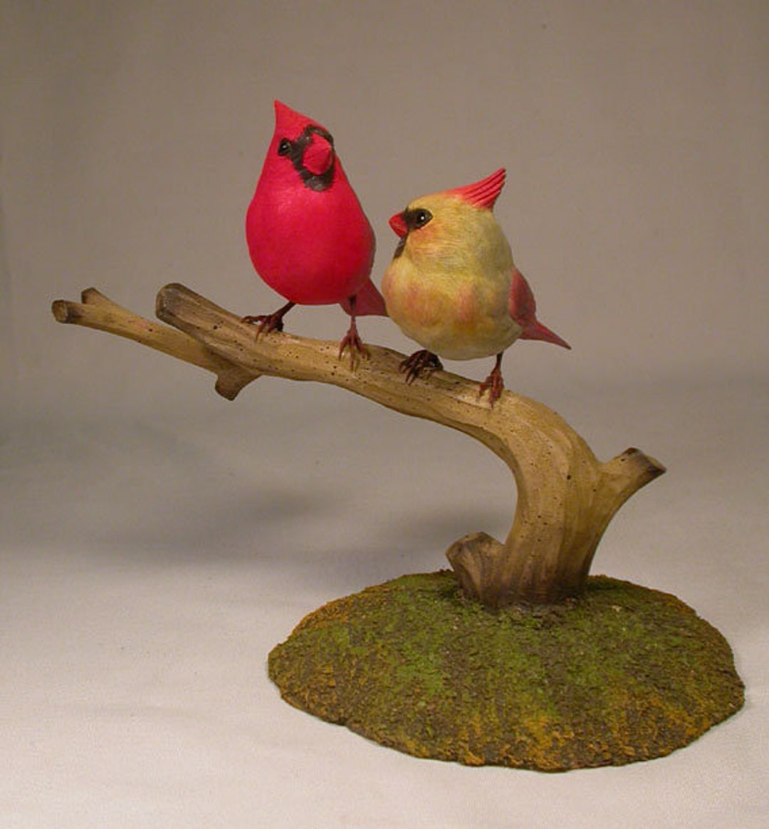 Mini Pair of Cardinal Male and Female Hand Carved Bird - Etsy
