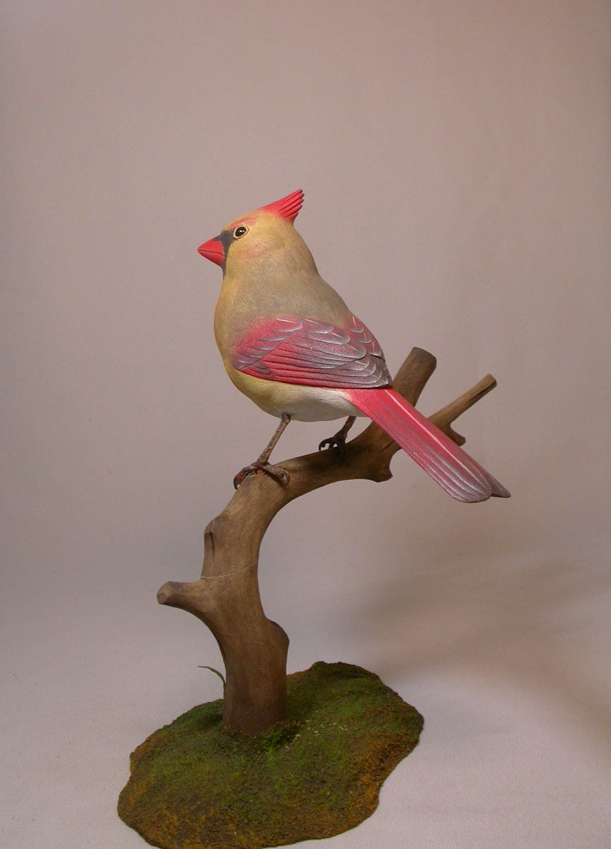 Female Northern Cardinal Hand Carved Wooden Bird on Wooden Branch - Etsy
