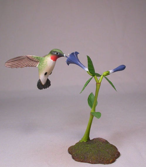 Open-winged Ruby-throated Hummingbird #2 Hand Carved Wooden Bird - Etsy