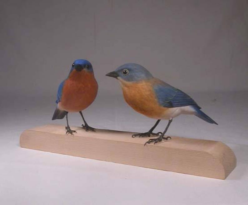 Pair of Eastern Bluebird Male and Female Hand Carved Wooden Birds - Etsy