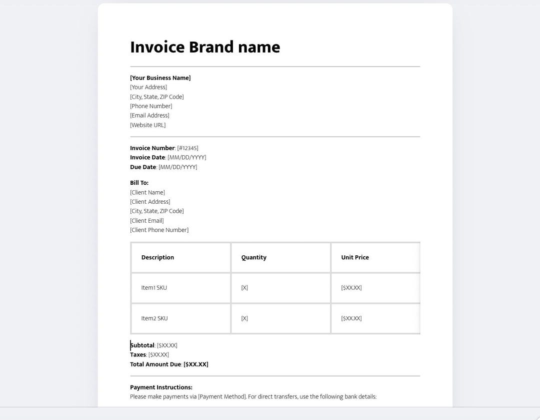 Customizable Invoice Template - Etsy