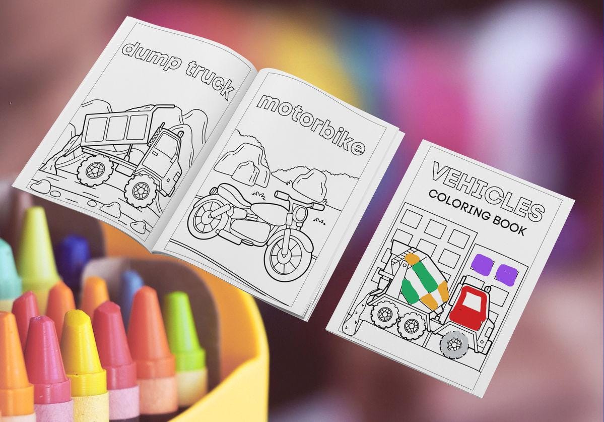 23 Amazing Vehicles Printable Coloring Book for Kids - Etsy