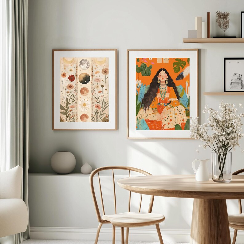 Set of 3 Boho Wall Art, Abstract Botanical Poster, Bohemian Aesthetic ...