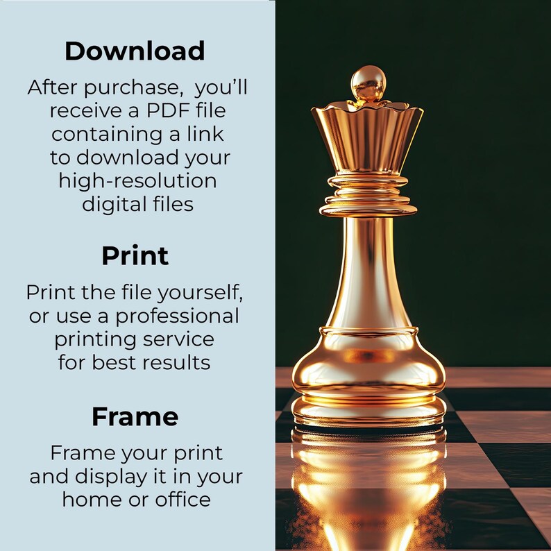 Golden Chess Queen Poster, Modern Art of Chessboard, Elegant Wall Decor ...