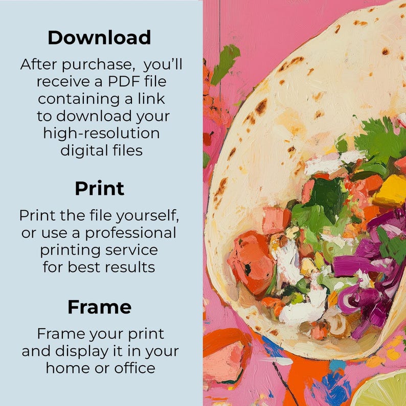 Mexican Taco Food Wall Art, Mexican Tako Poster, Abstract Bold Kitchen ...