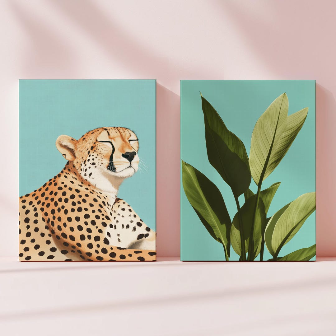Tropical Cheetah Poster Set, Digital Leopard Illustration, Leopard and ...