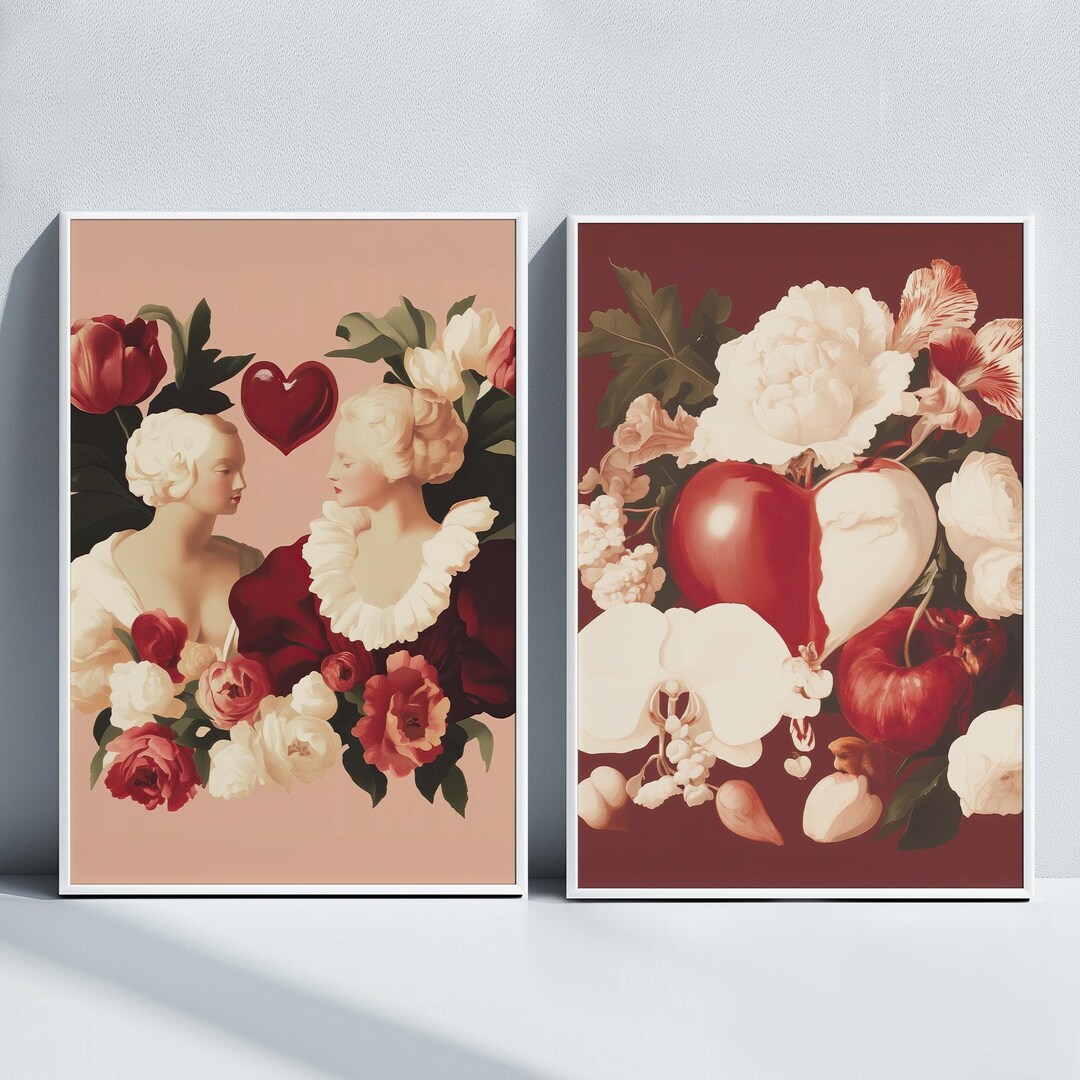 Set of 2 Vintage Love Posters, Romantic Couple, Valentine's Day Decor ...