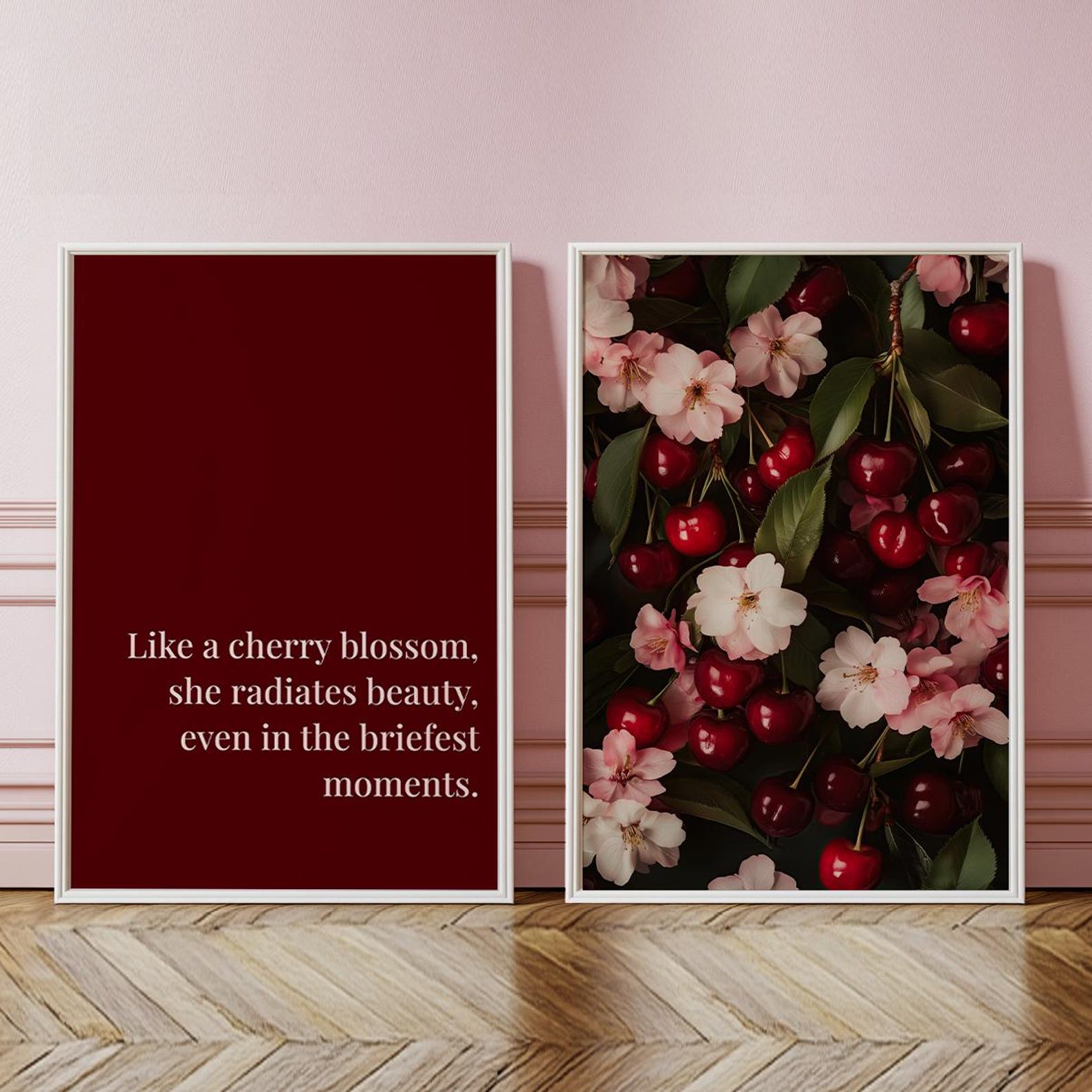 Set of 2 Cherry Posters, Cherry Blossoms, Dark Red Quote Print ...