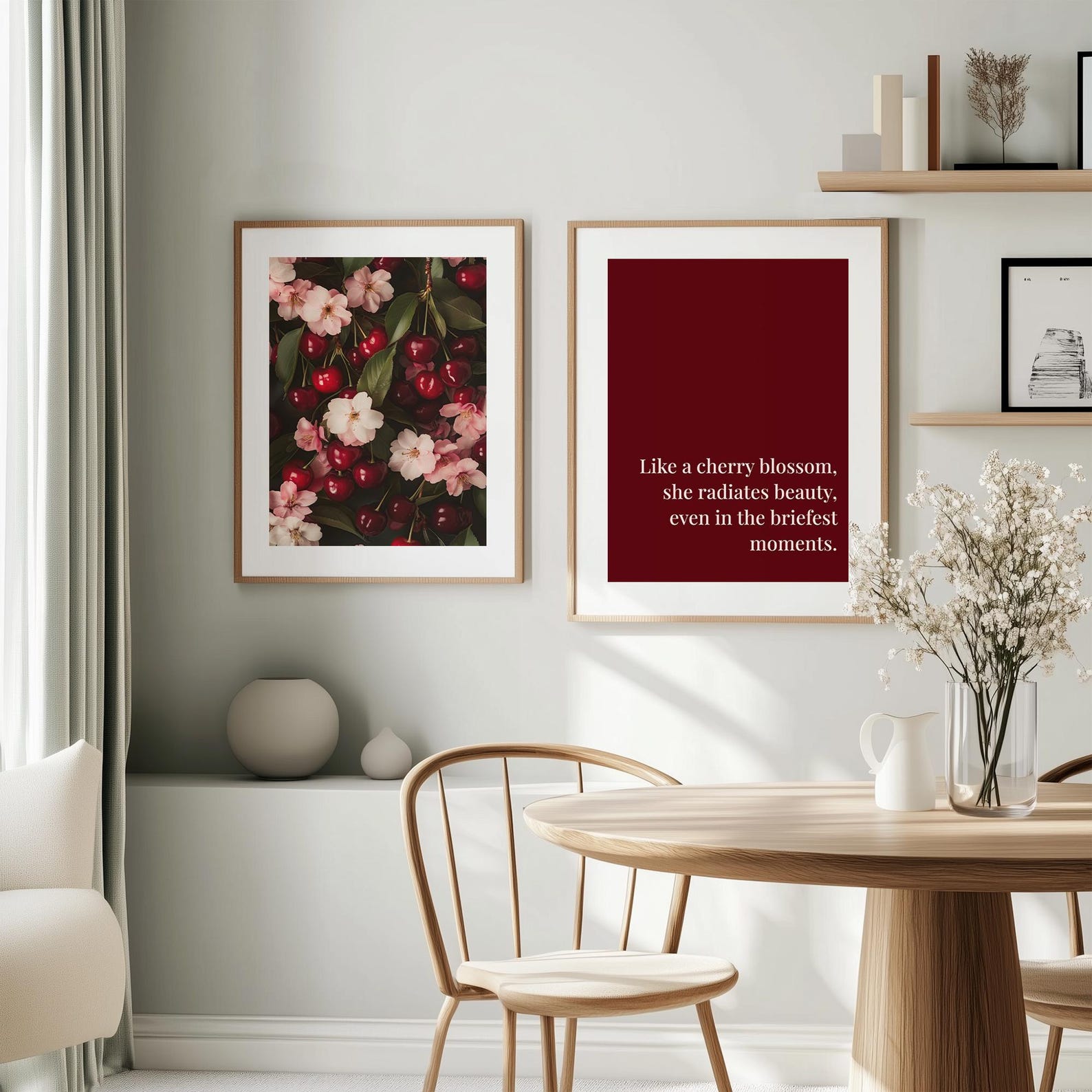 Set of 2 Cherry Posters, Cherry Blossoms, Dark Red Quote Print ...