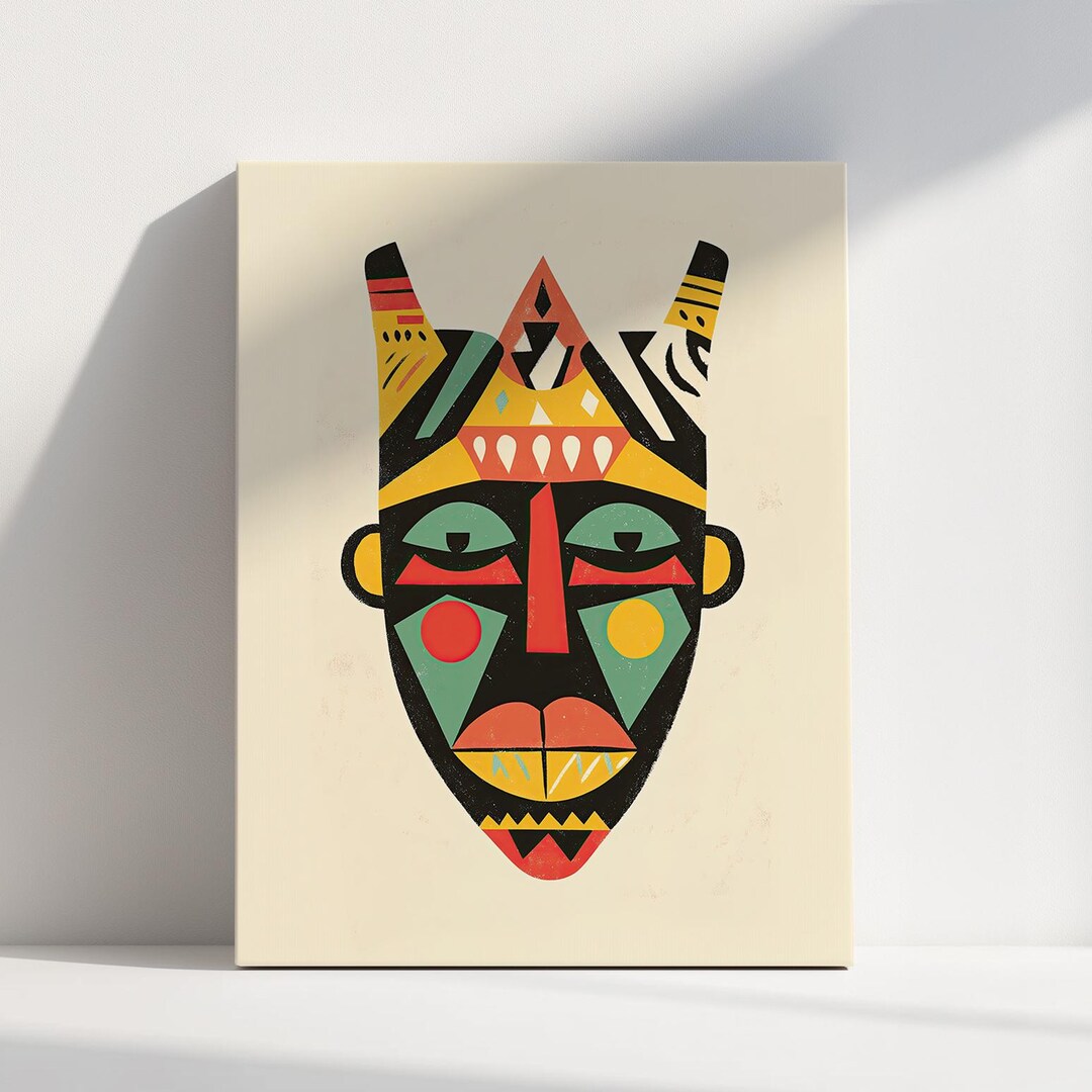 African Tribal Mask Wall Art Abstract Ethnic Safari Decor Boho Home ...