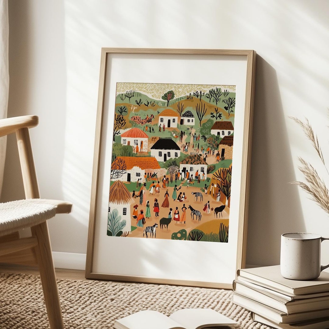 African Wall Art Set Tribal Village Poster Ethnic Safari Decor Abstract ...