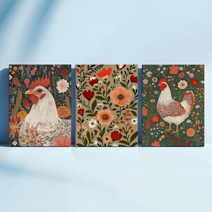 3 Chicken Posters, Animal Art Print, Chicken Lover Wall Art, Gift for ...