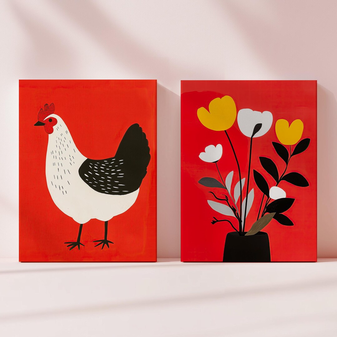 2 Chicken Poster, Animal Art Print, Chicken Lover Wall Art, Gift for ...