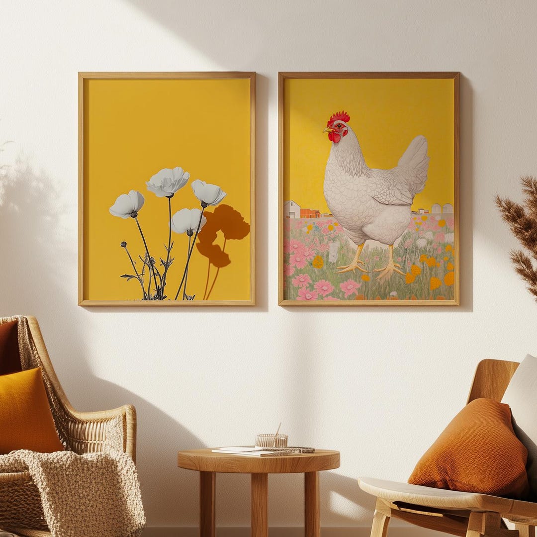 2 Chicken Poster, Animal Art Print, Chicken Lover Wall Art, Gift for ...