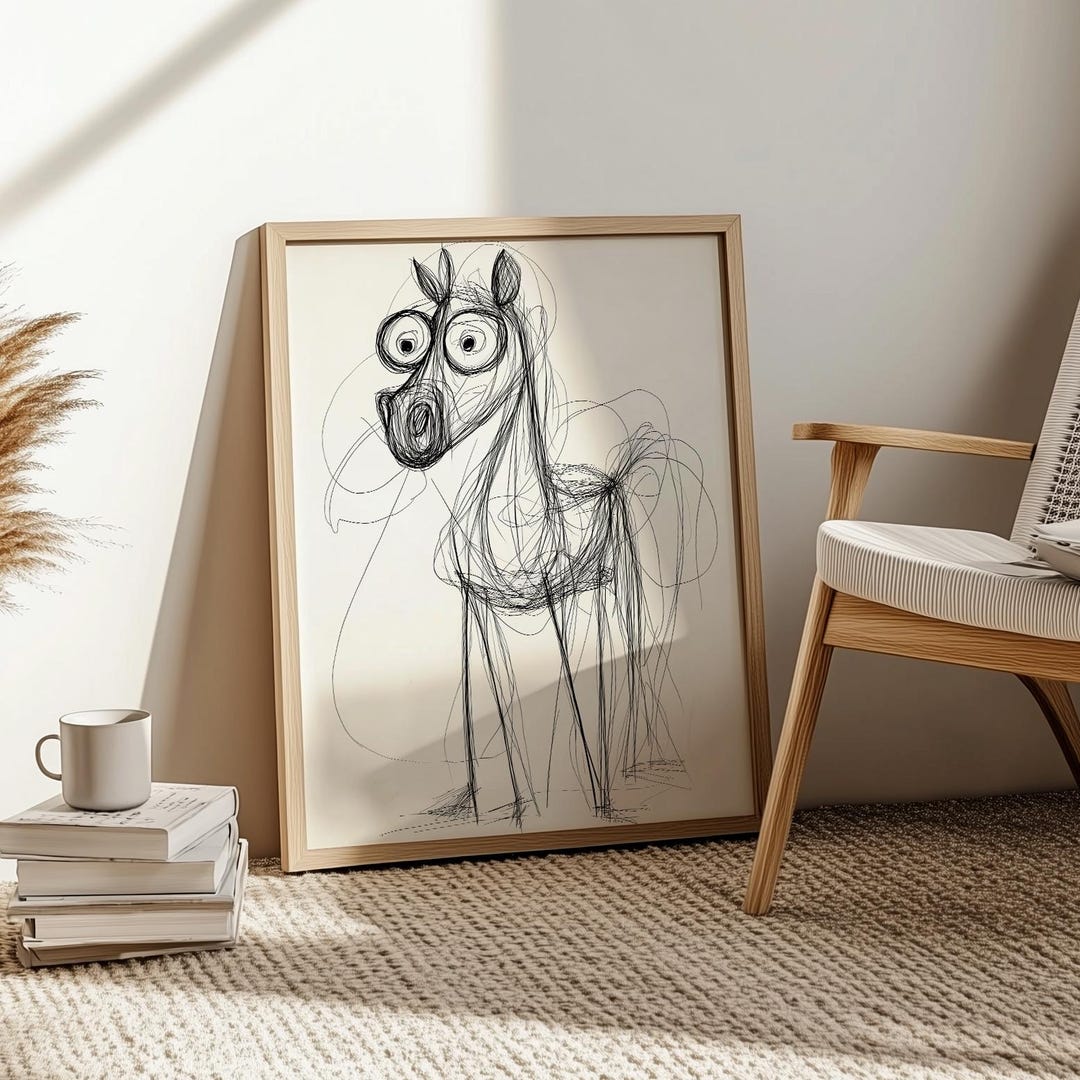 Funny Whimsical Horse Wall Art Print, Humorous Naive Poster, Abstract ...