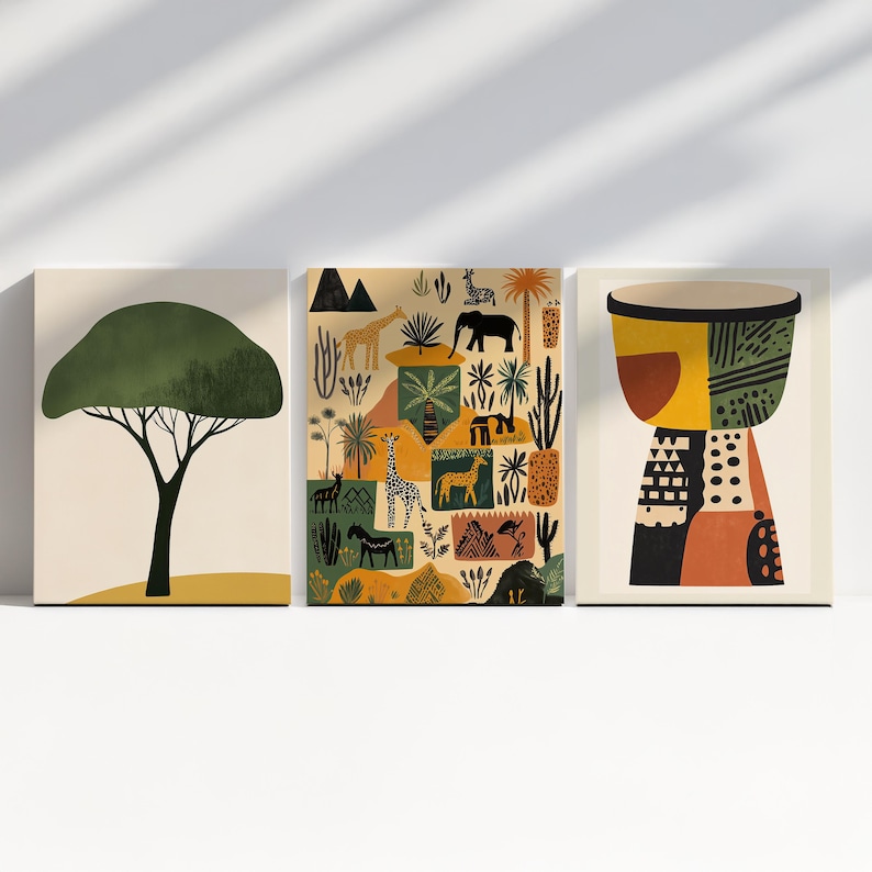 Set of 3 African Wall Art Print Tribal Safari Decor Ethnic Poster Boho ...