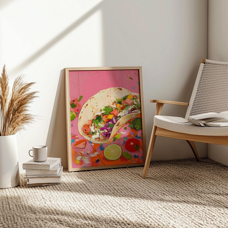 Mexican Taco Food Wall Art, Mexican Tako Poster, Abstract Bold Kitchen ...