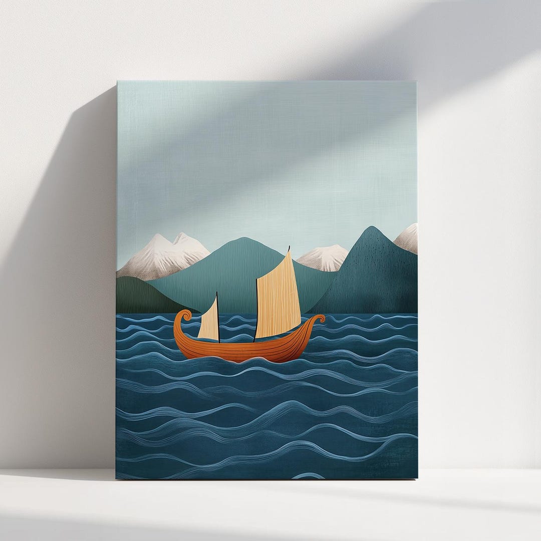 Minimalist Viking Ship Poster Scandinavian Wall Art Calm Waters ...