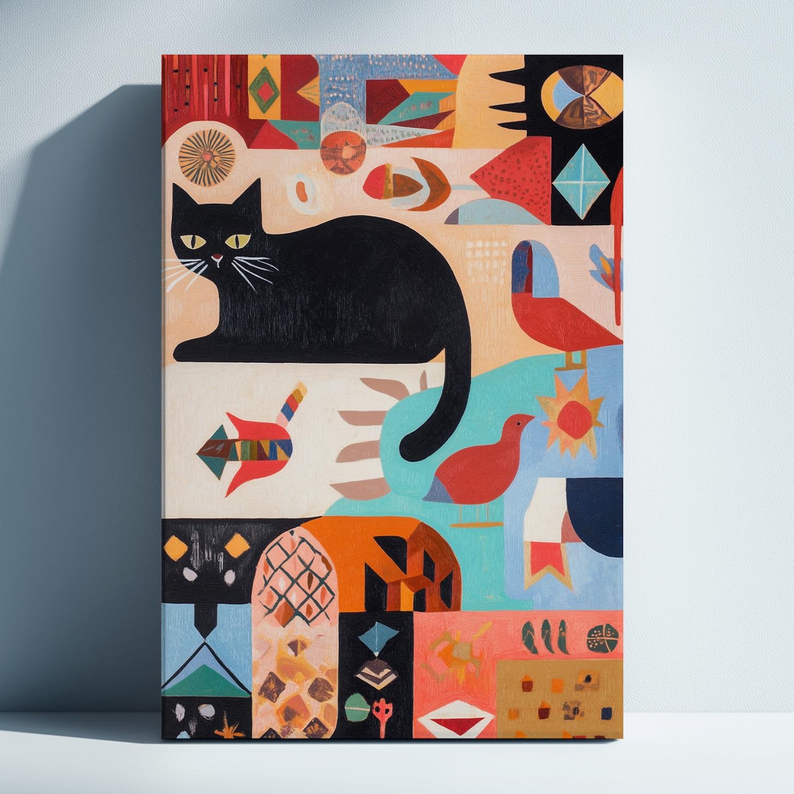 Mexican Geometric Abstract Poster Set, Textured Oil Painting Wall Art ...