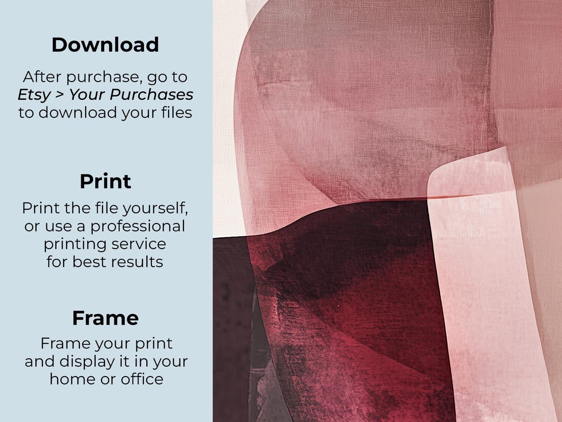 Pink and Burgundy Wall Art, Oil Painting Download Print, Bordo Neutral ...