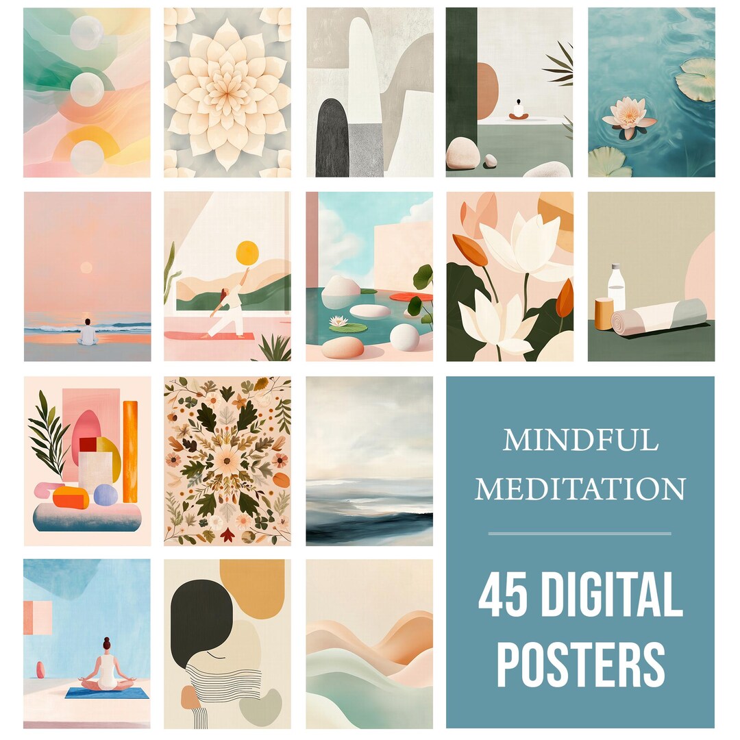 Bundle Meditation Room Decor, Printable Yoga Day Poster, Abstract ...