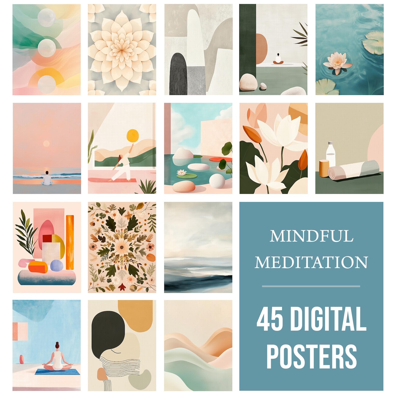 Bundle Meditation Room Decor, Printable Yoga Day Poster, Abstract ...