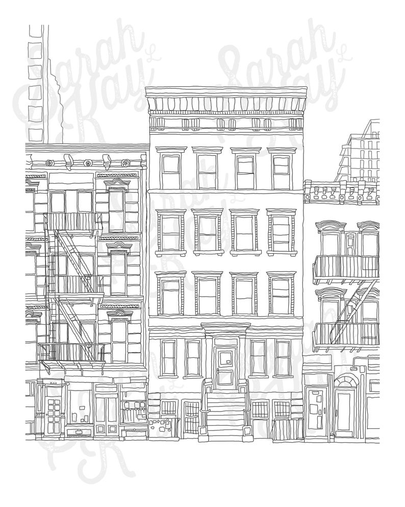 New York City Storefronts Digital Drawing - Etsy