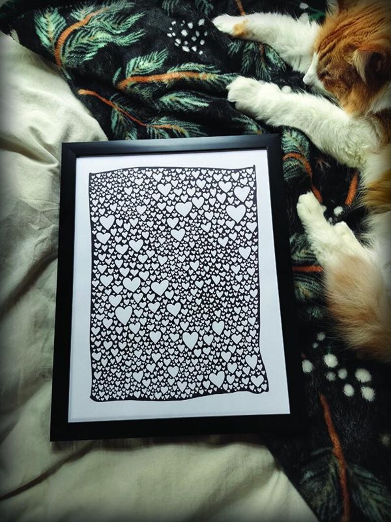 Black and White Hand Drawn Hearts Downloadable Digital Art Print - Etsy