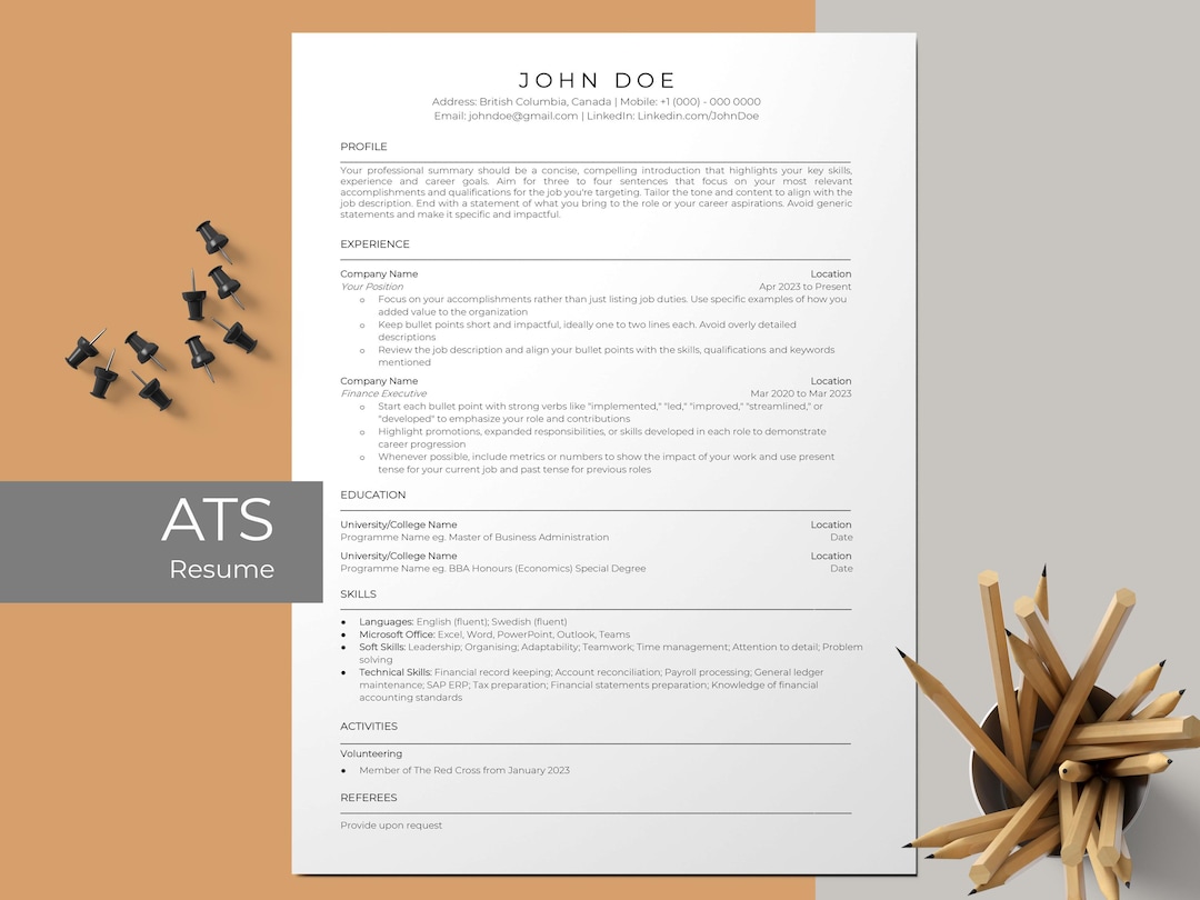 ATS Friendly Resume Template | Word & Google Docs Files | Professional ...
