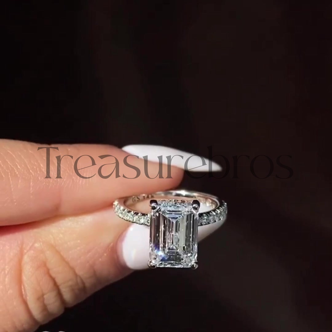 2.5ct Emerald Cut Moissanite Engagement Ring Hidden Halo Ring Anniversary Promise Ring 10K14K ...