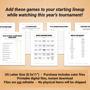 March Madness Printable Games - Etsy