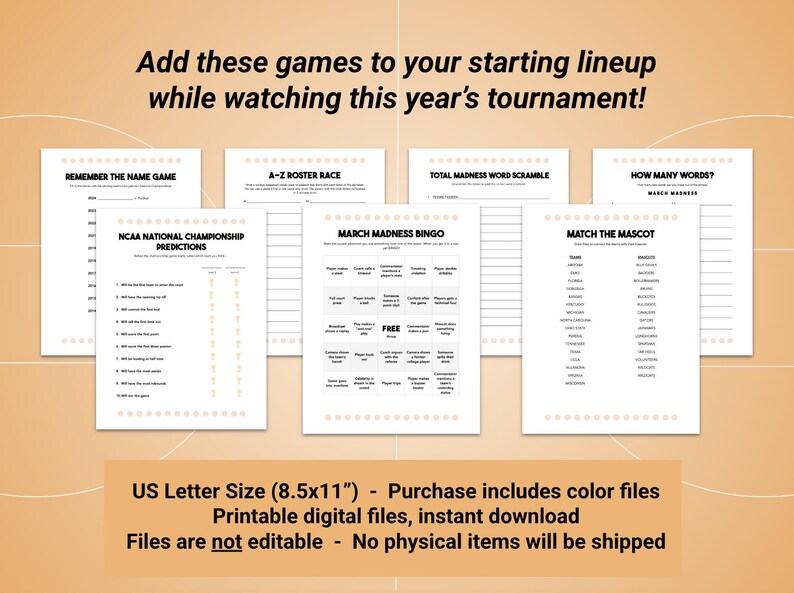March Madness Printable Games - Etsy