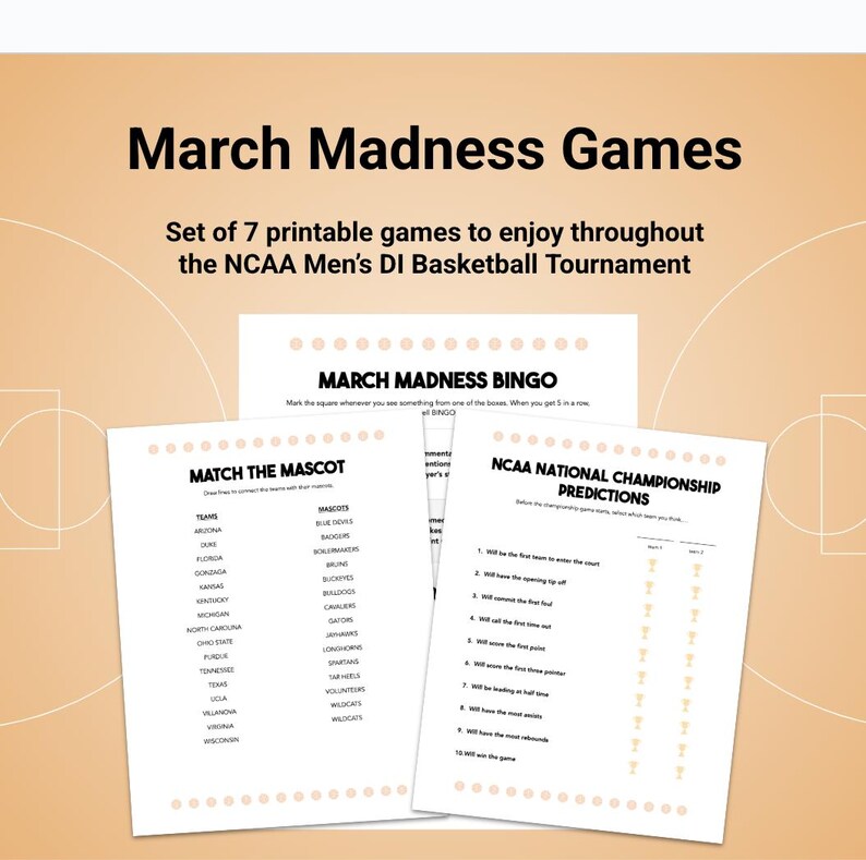 March Madness Printable Games - Etsy
