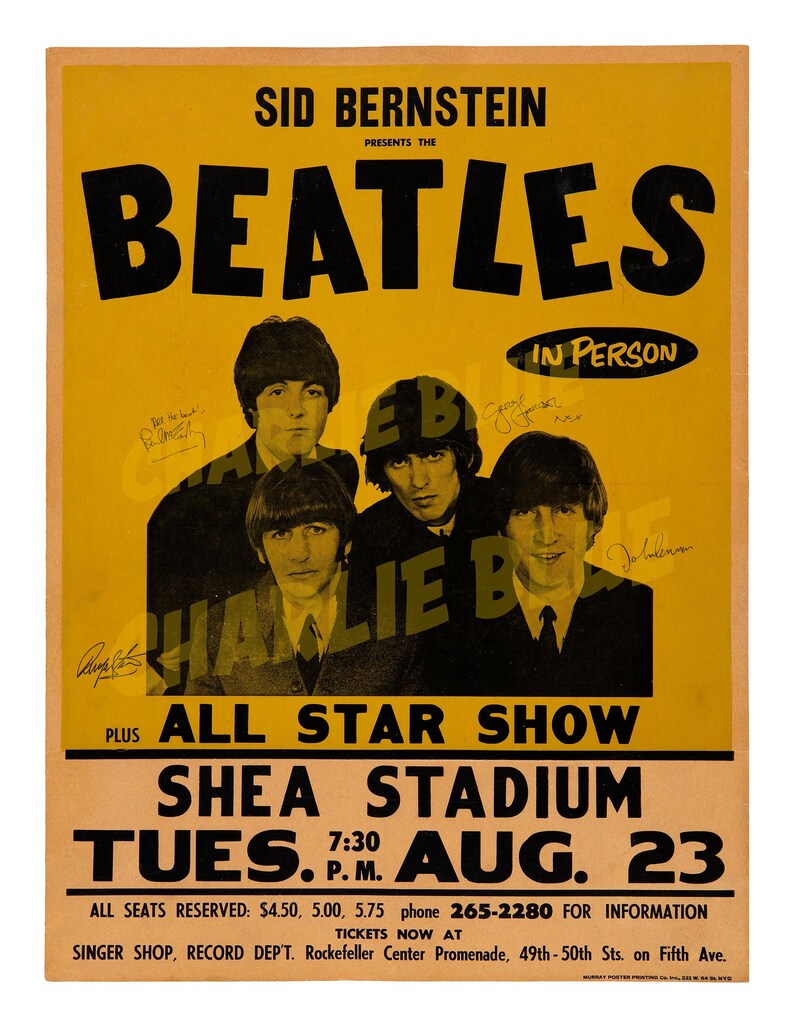 The Beatles 1966 Scan of a Shea Stadium NY Concert Poster With ...