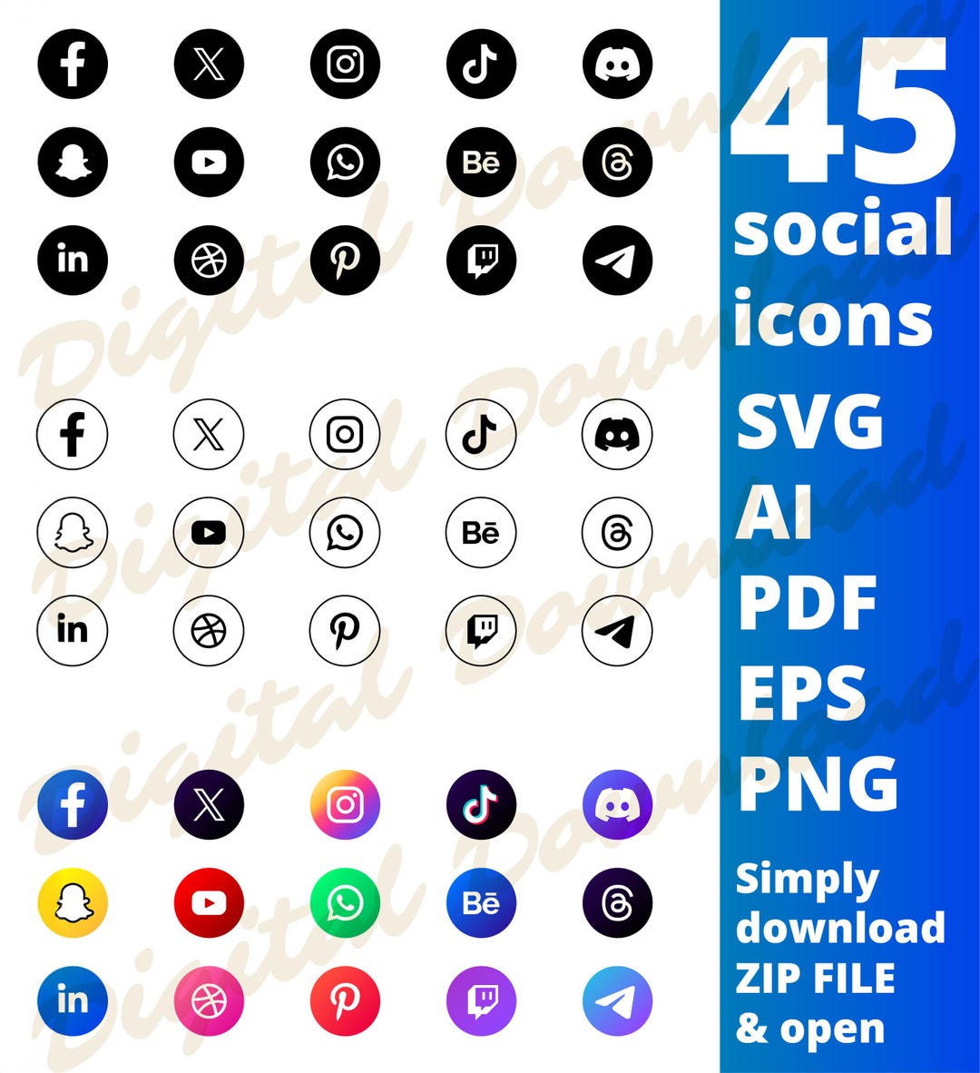 45 Social Media Icons, Svg, Ai, Eps, Pdf, Png Facebook Insta, Logo ...